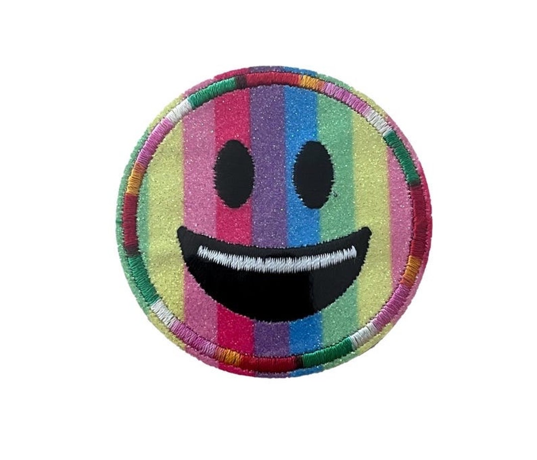 Smiley Face Sew-on Patch: Rainbow Stripe Design - Etsy