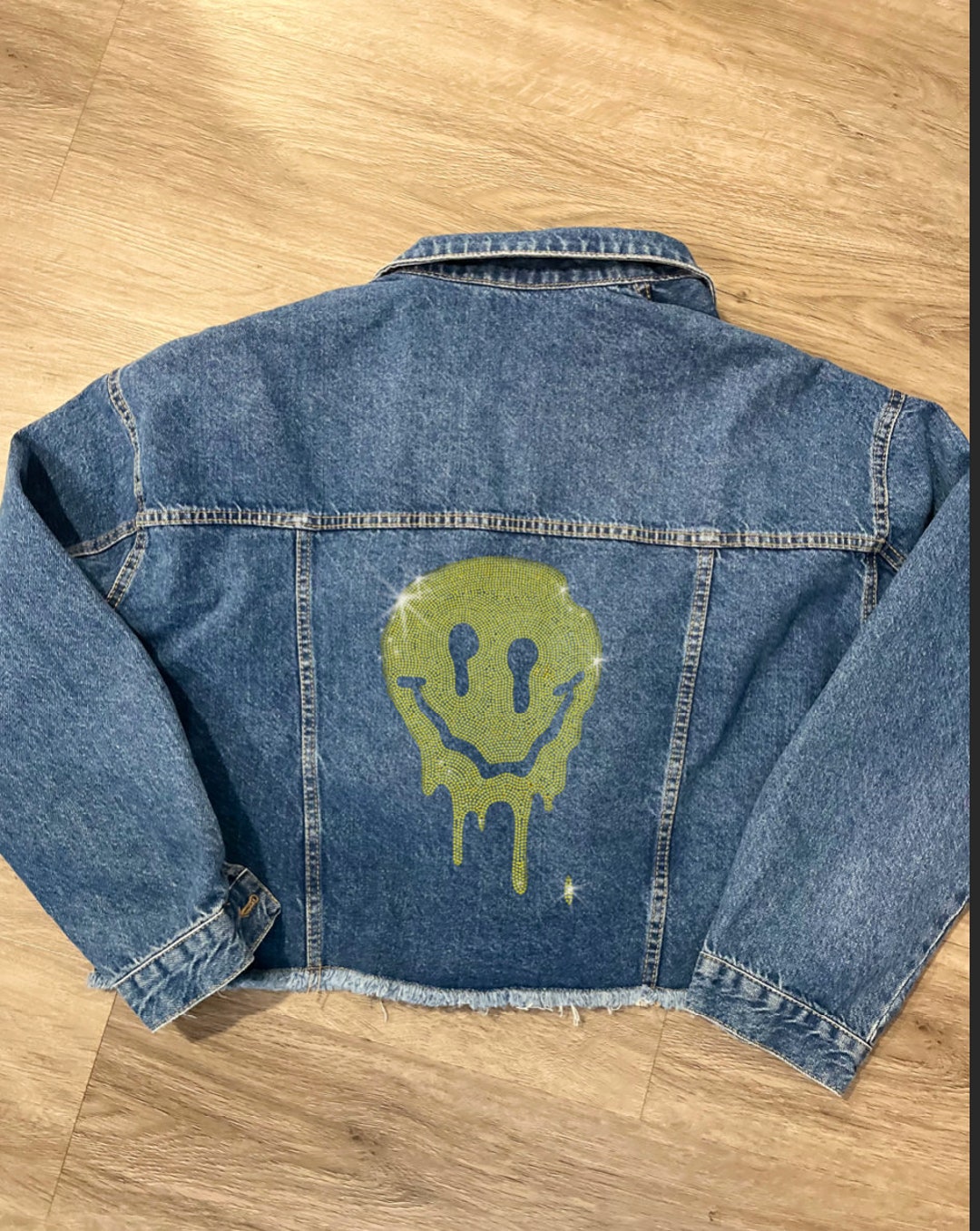 Rhinestone Smiley Face Denim Jacket - Etsy