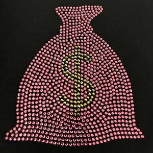 Pink Rhinestone Money Bag Bling Iron on Design, Heat Transfer Money Bag ...