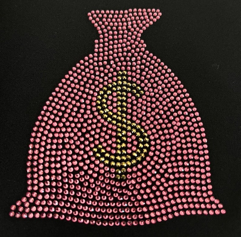 Pink Rhinestone Money Bag Iron on Patch, Bling Applique (4" X 3.5 ...