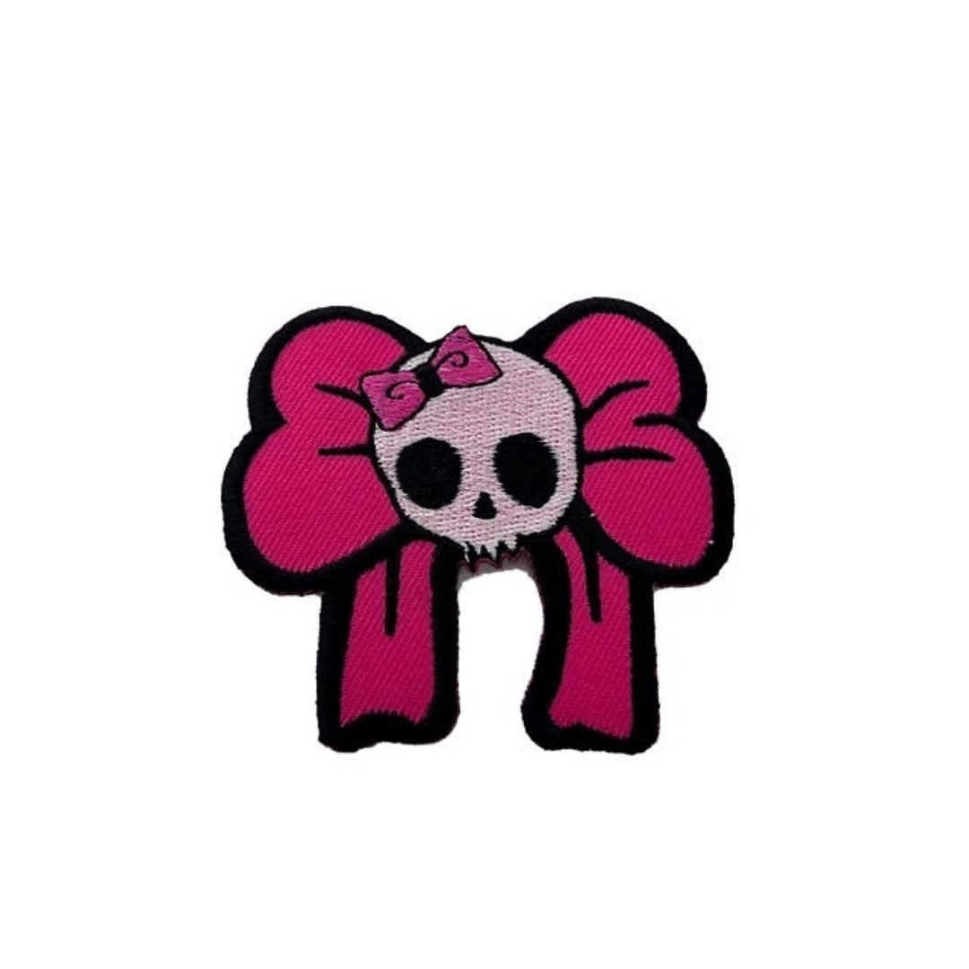 Skull Bow Tie Patch: Girly Pink Iron-on Applique - Etsy