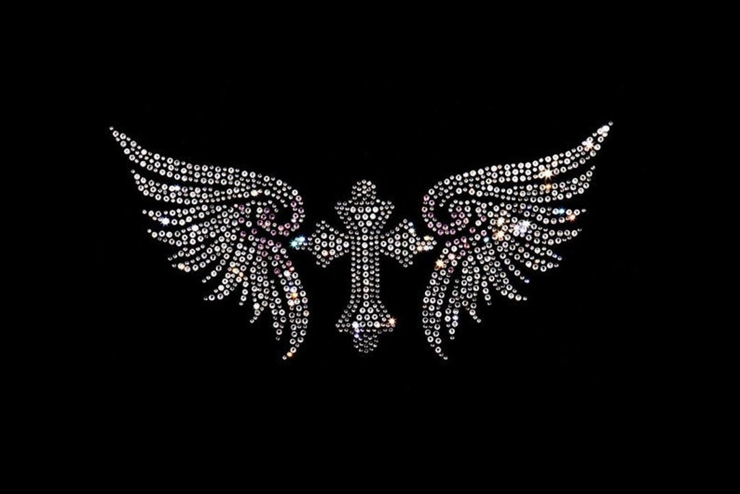 Cross With Wings Iron on Heat Transfer Rhinestone Design, Hot Fix ...