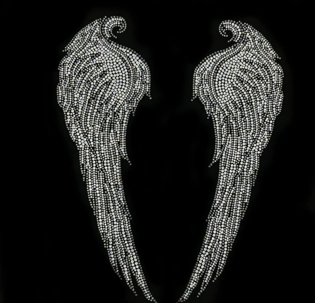 Black, White Angel Wing Transfer, Rhinestone Angel Wings, Heat Transfer ...