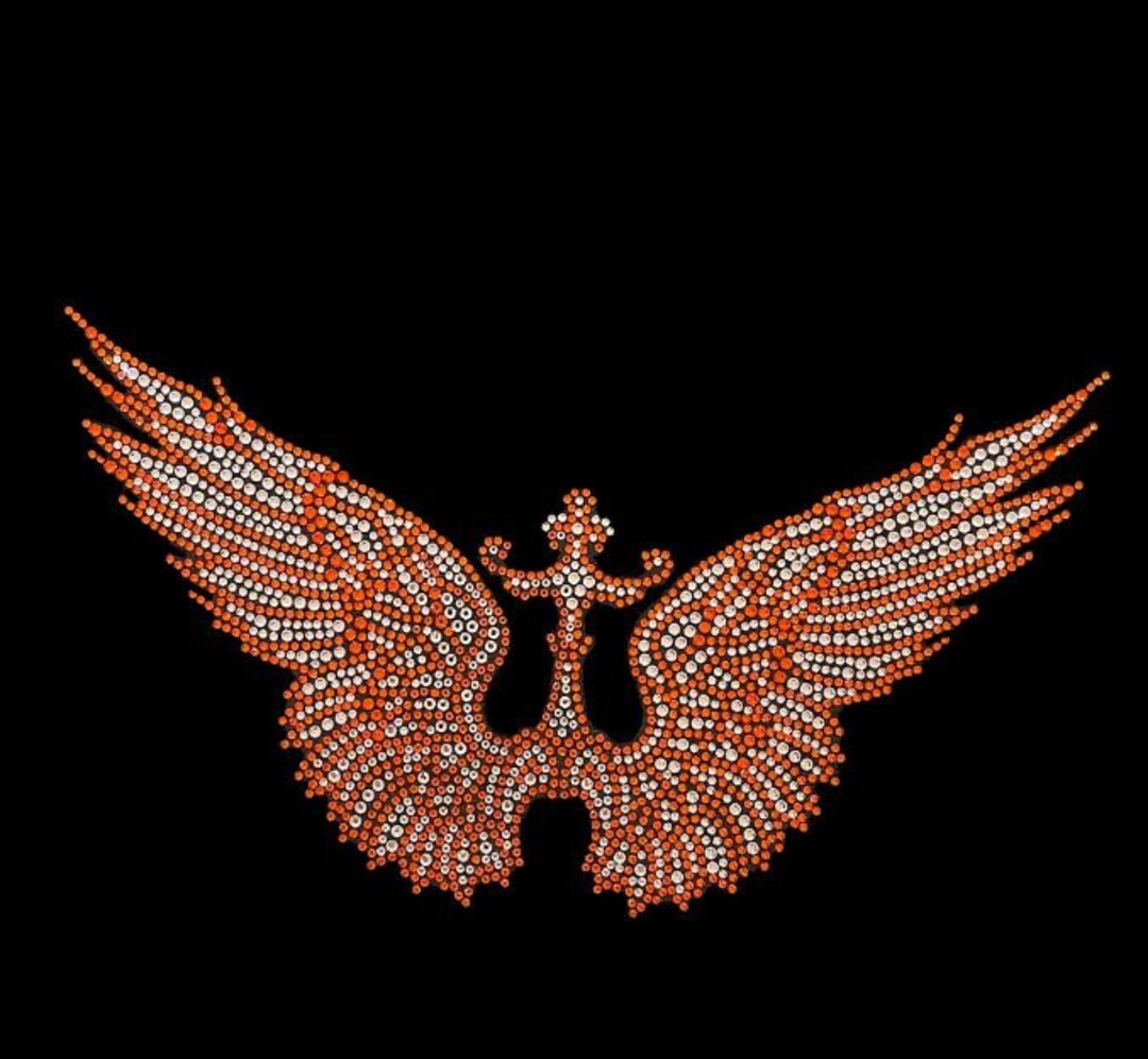 Iron on Cross With Wing Transfers, Rhinestone Cross Applique, Heat ...