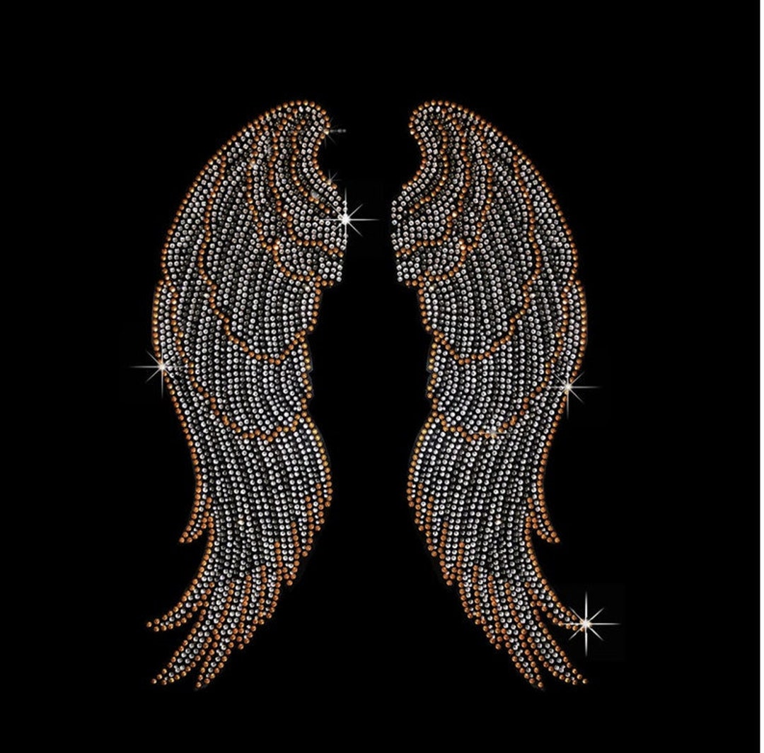 Orange Stud Angel Wings Iron-on Rhinestone Design, Bling Bling Angel ...