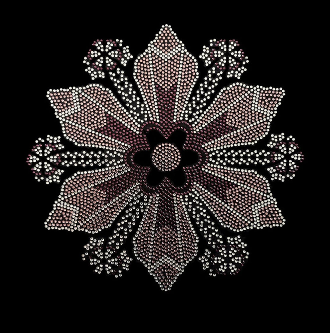 Rhinestone Flower Appliques, Iron on Bling Motif (8x8") , Heat Transfer ...