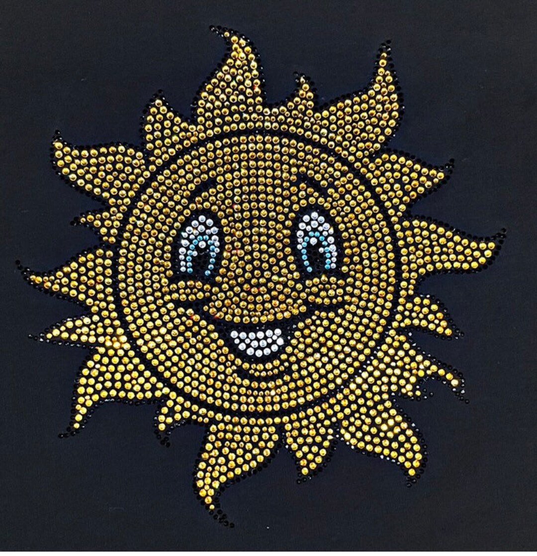 Smiley Sun Rhinestone Iron On: Bling Heat Transfer (10" X 12") - Etsy
