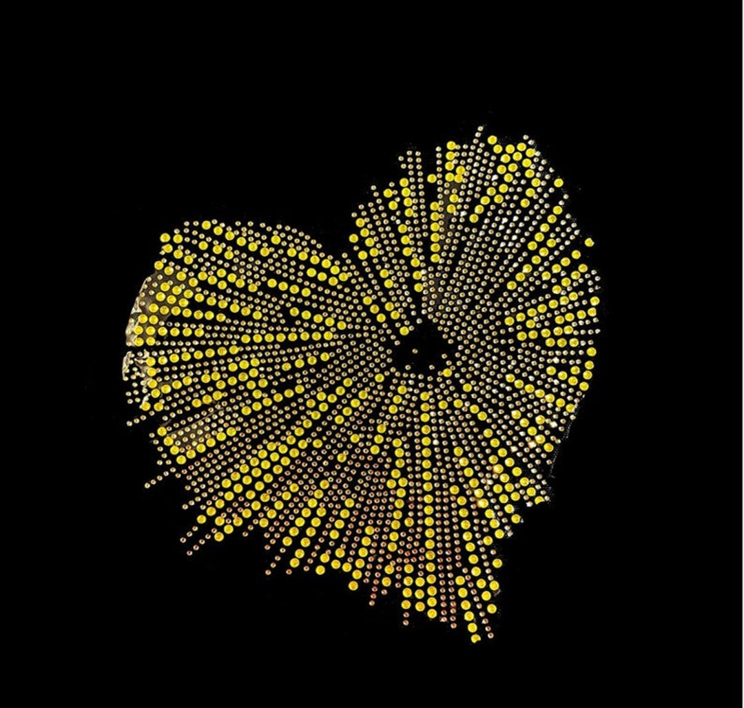 Yellow Heart Iron on Rhinestone Design, Iron on Heart , Heart Motif ...