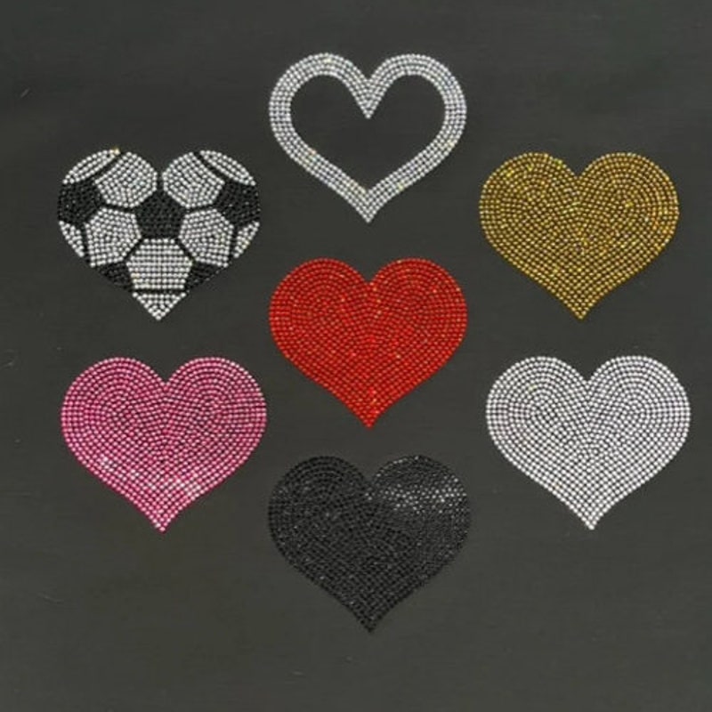 Rhinestone Iron on Heart - Etsy