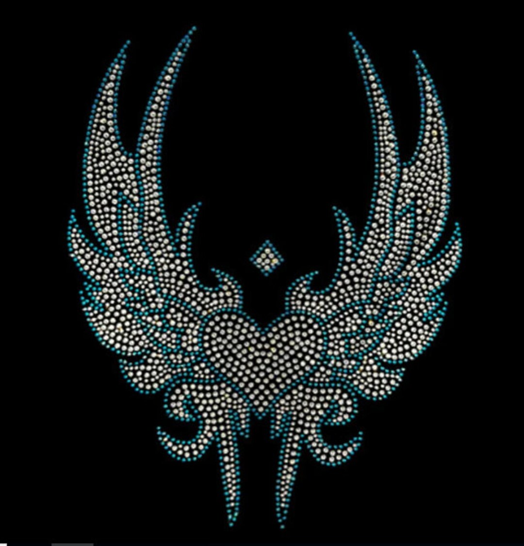 Blue Heart Wings Rhinestone Iron on Transfer (11x9") - Etsy