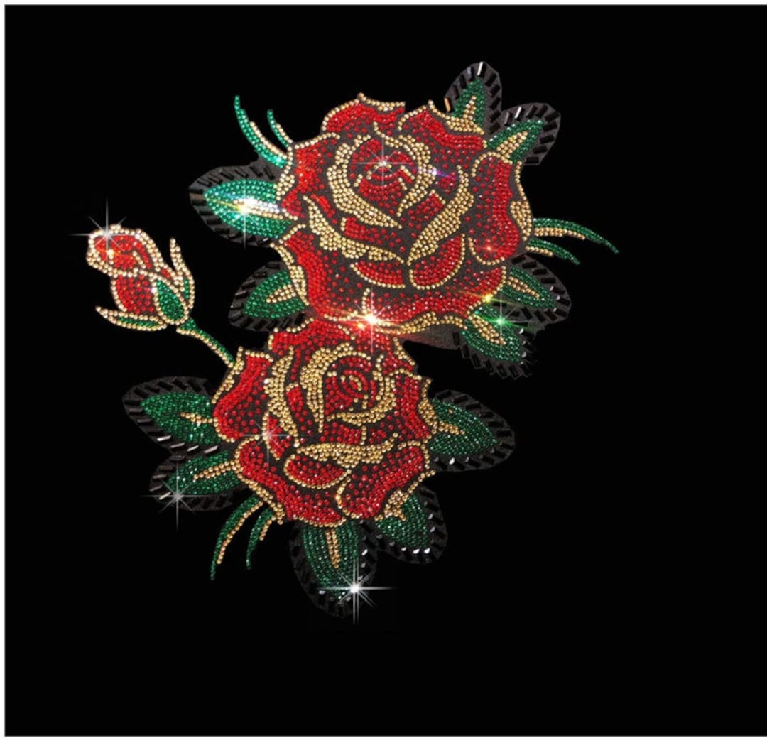 Red Gold Rose Iron on Rhinestone Design for Clothing, Custom Hot Fix ...