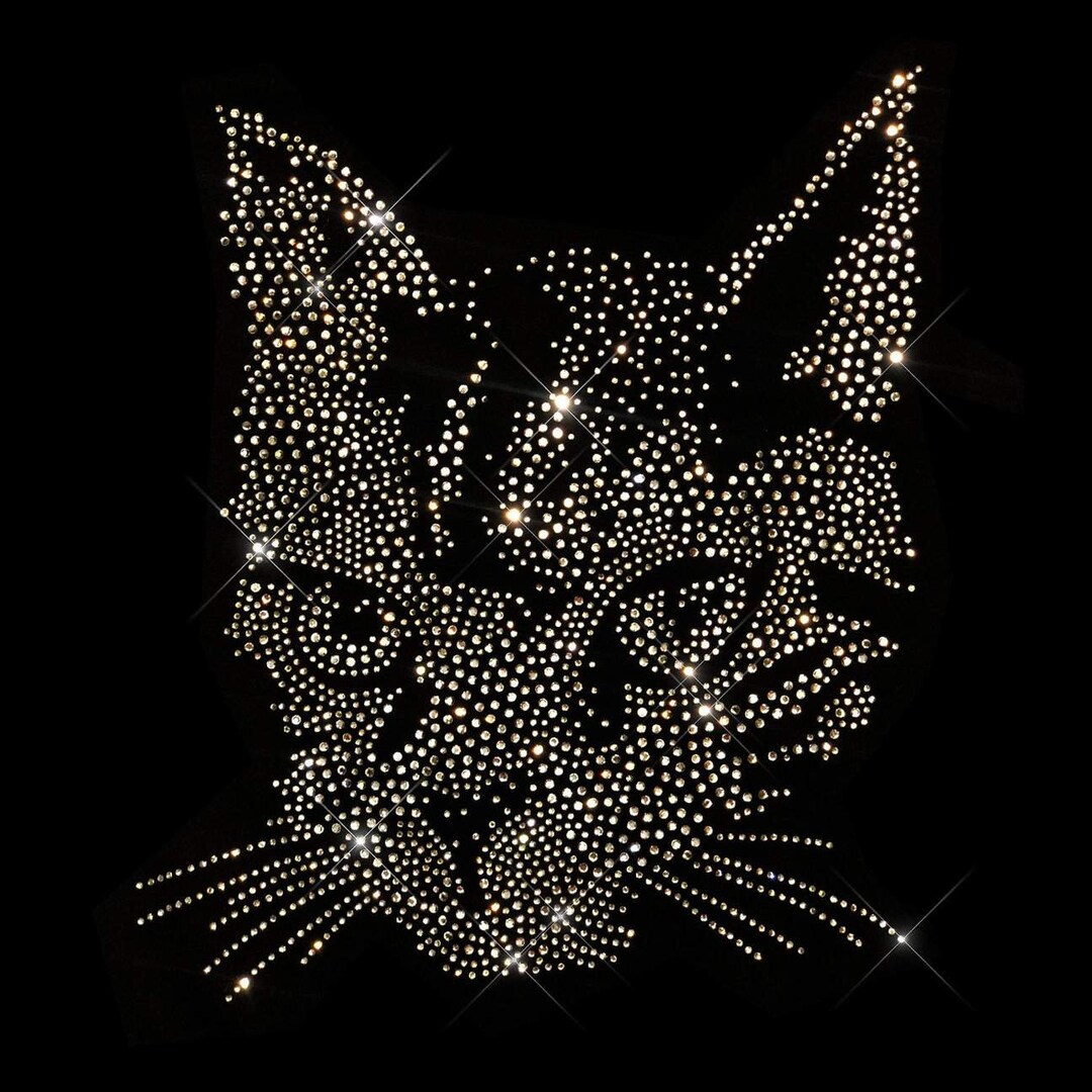 Clear Cat Rhinestone Iron-on Heat Transfer Design , Iron on Crystal Cat ...