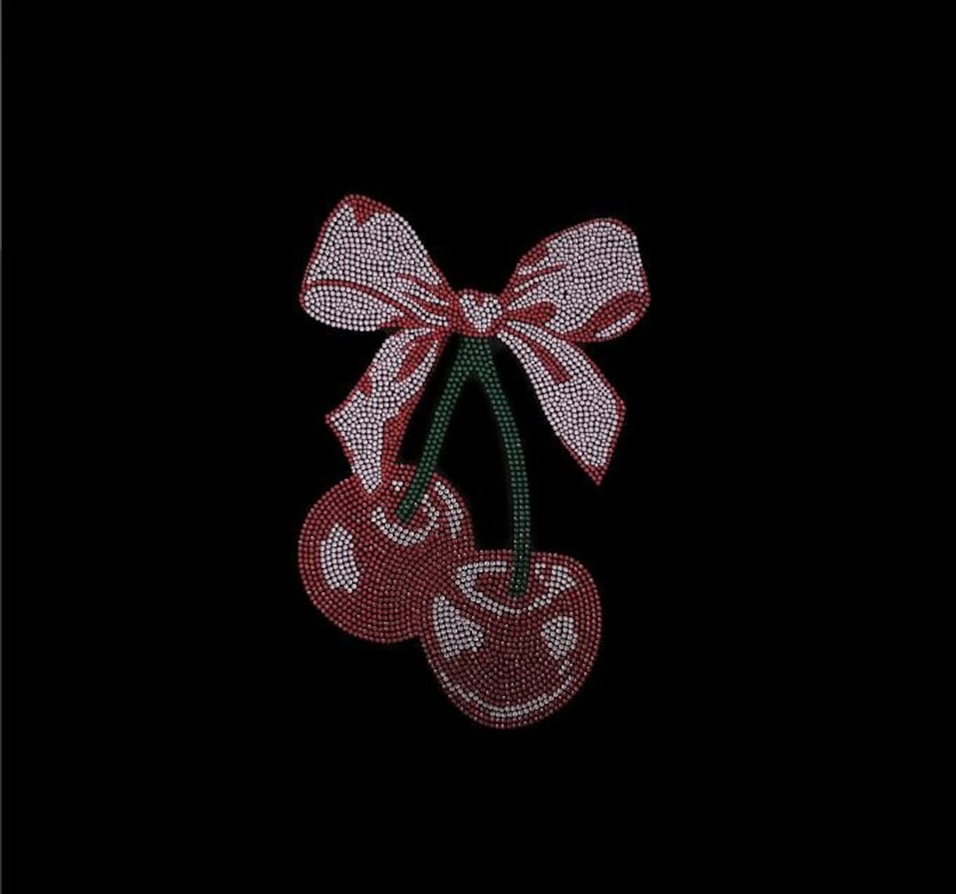 Cherry Iron on Rhinestone Design Transfer, Heat Transfer Cherry Patch With Rhinestones, Bling ...