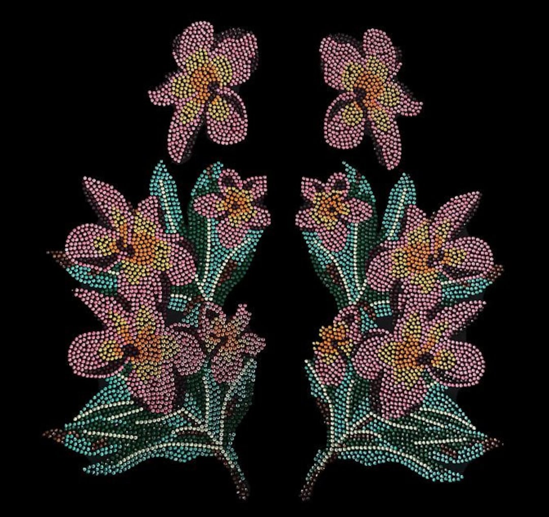 Rhinestone Flower Iron on Patches , Heat Transfer Bling Crystal ...