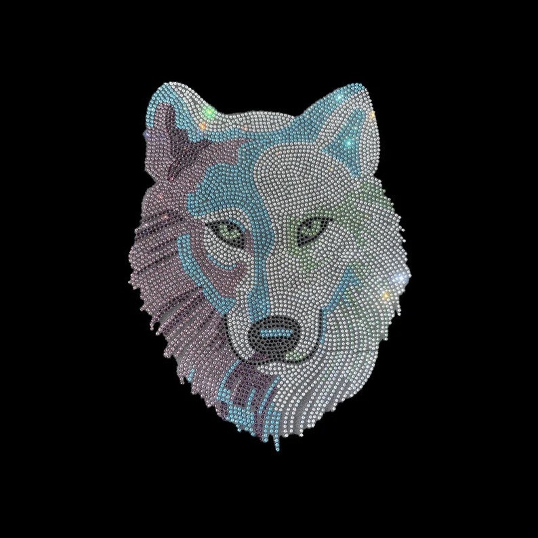 Cool Wolf Iron on Rhinestone Heat Transfer Bling Applique Patch Design ...