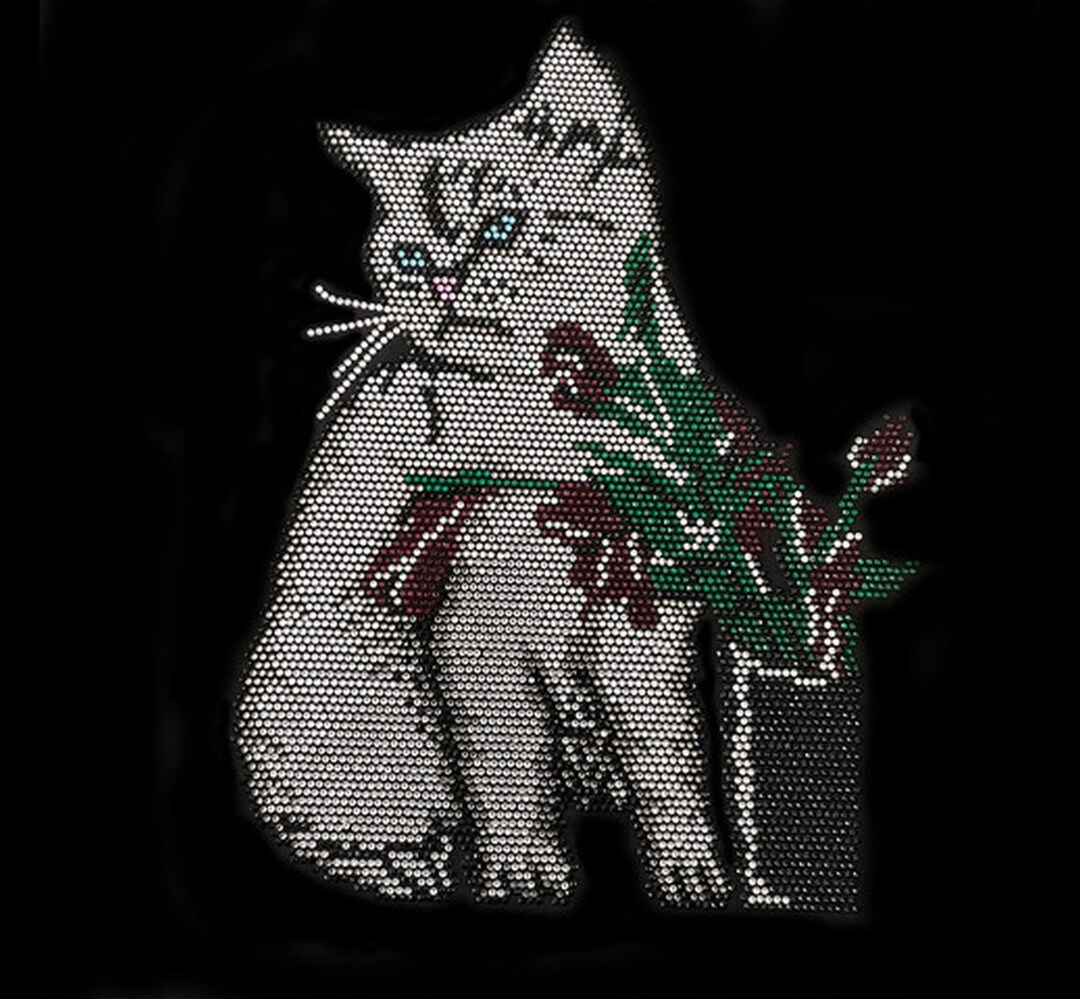 White Cat Rhinestone Heat Transfer Design, Iron-on Rhinestone Cat Decal ...