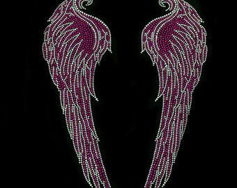 Large PINK Angel Wings Iron on Rhinestone Transfer Bling Hot Fix Motif ...