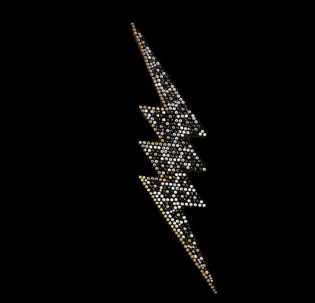 Rhinestone Lightning Bolt Patch: Iron on Bling Design - Etsy