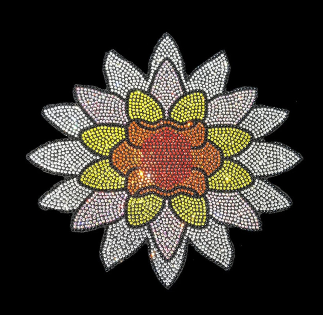 Sunflower Rhinestone Iron-on Patch: Sparkling Crystal Applique (8"x8 ...