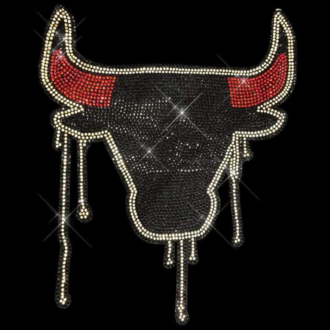 Bull Head Iron on Rhinestone Transfer , Bling Bull Head Patch, Heat ...
