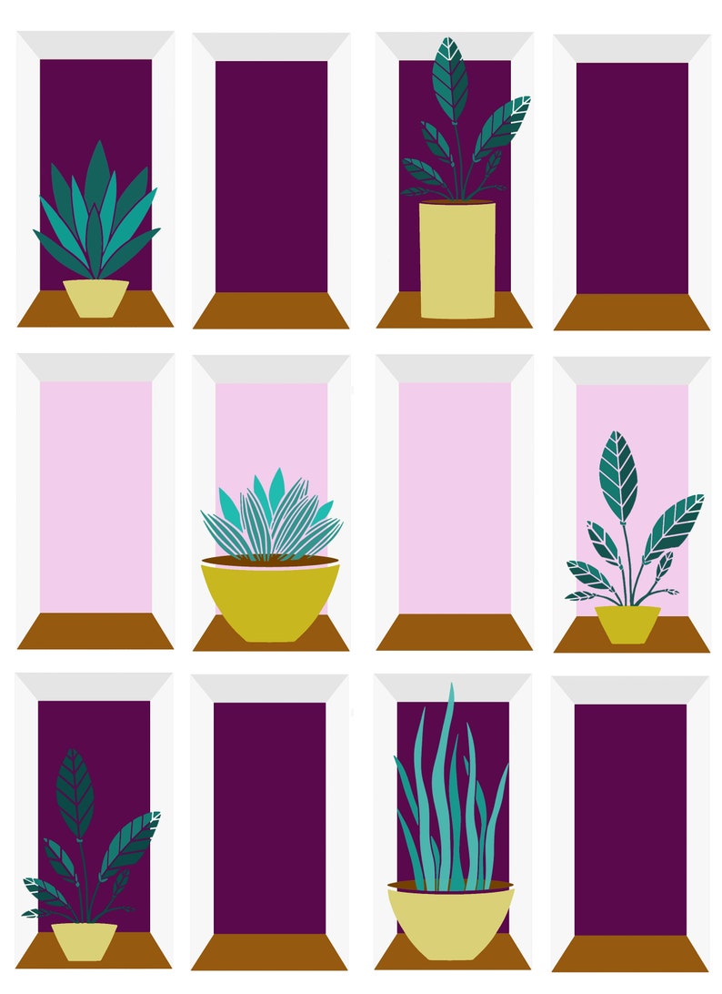 Printable Potted Plants Poster Gold Purple Teal Potted - Etsy