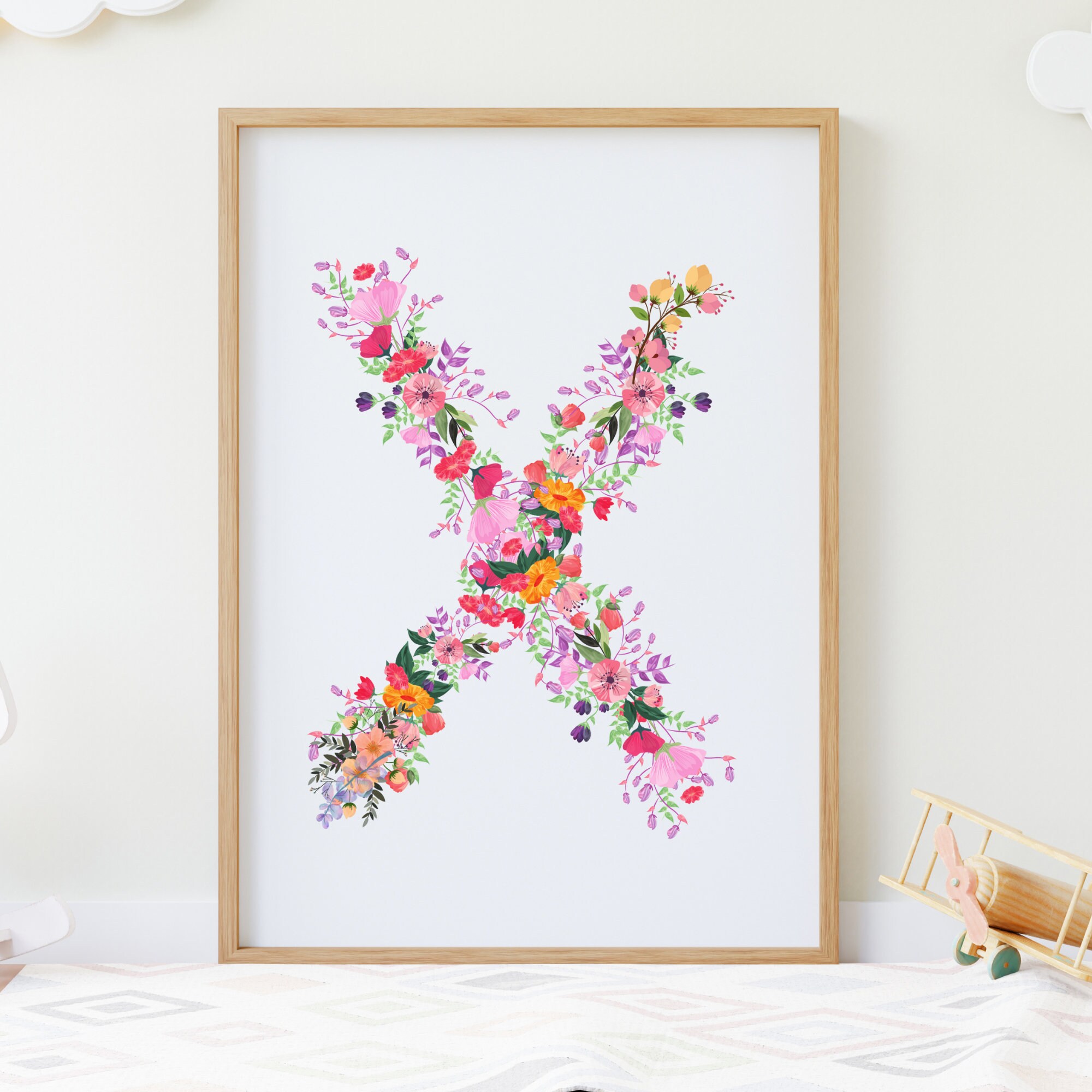 Initial Digital Wall Art, Letter X Print, Printable Letter X, Floral ...