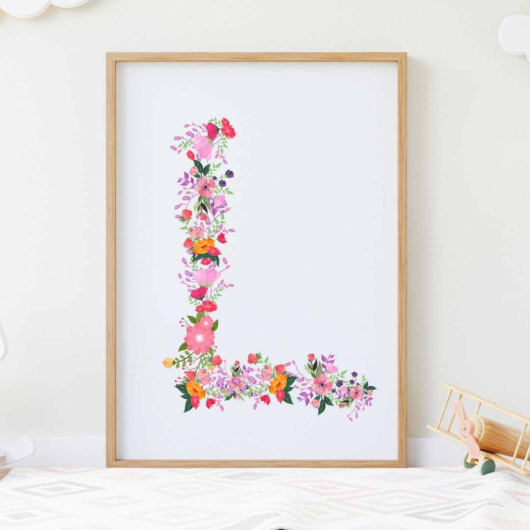 Initial Digital Wall Art, Letter L Print, Printable Letter L, Floral ...