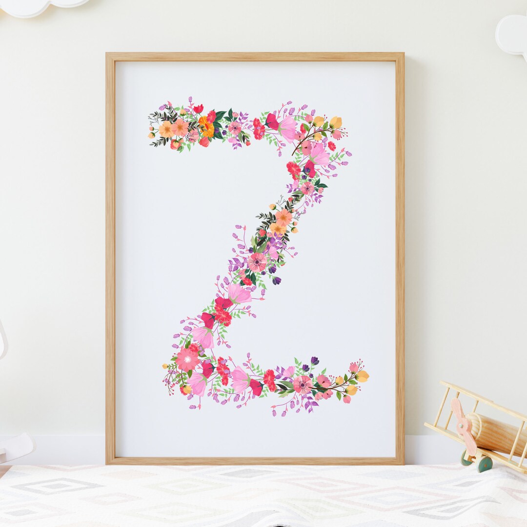 Initial Digital Wall Art, Letter Z Print, Printable Letter Z, Floral ...