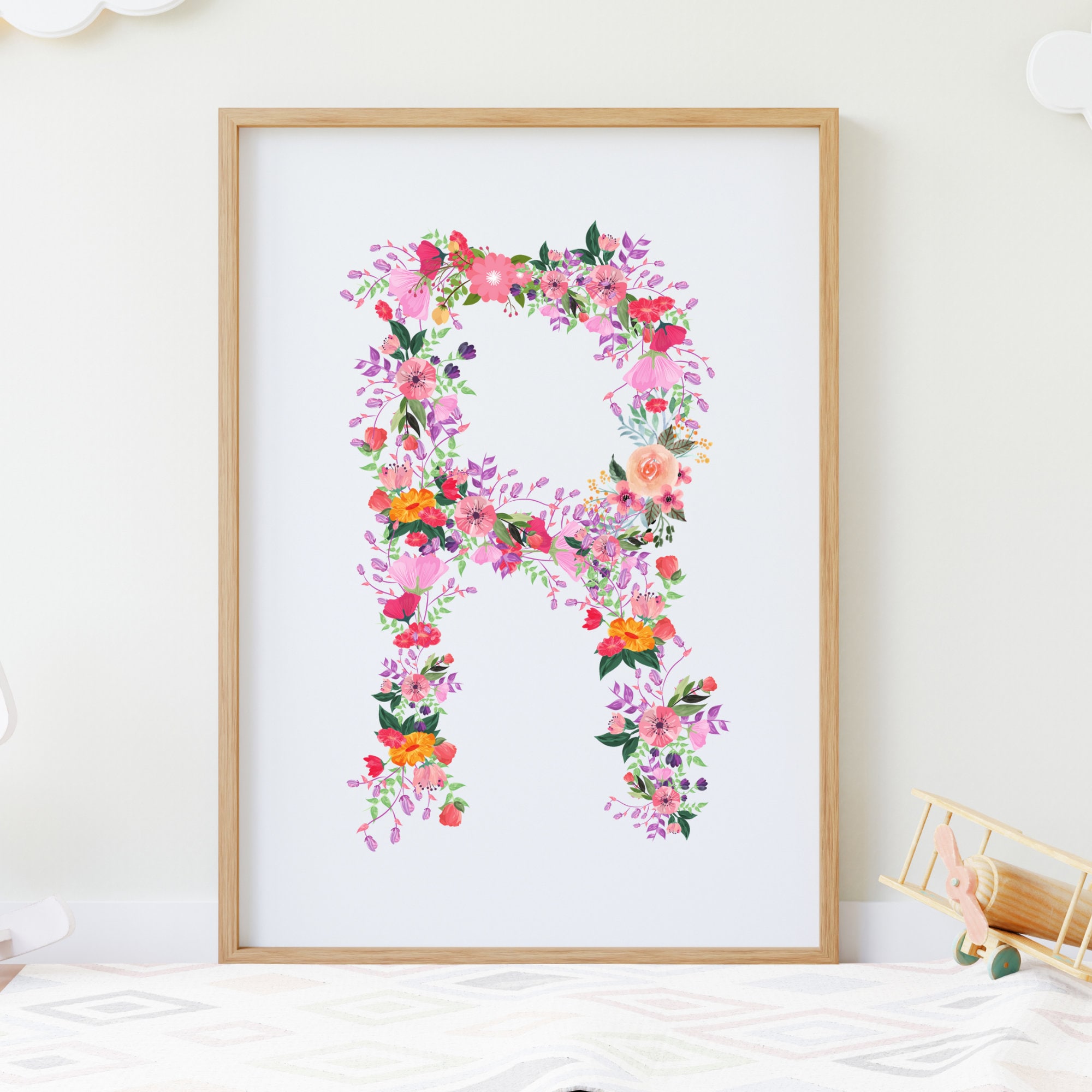 Initial Digital Wall Art, Letter R Print, Printable Letter R, Floral ...