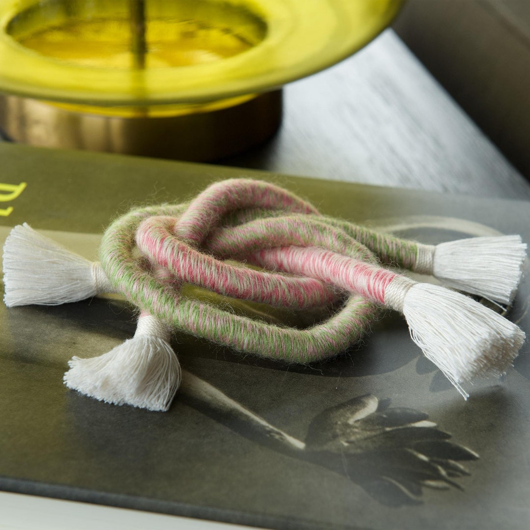 Fiber Art Knot Wrapped Cords Object Green Pink Gradient W/ Tassels - Etsy