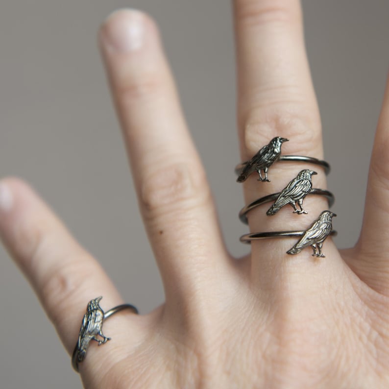 Crow Raven Ring Sterling Silver Rhodium Plated - Etsy