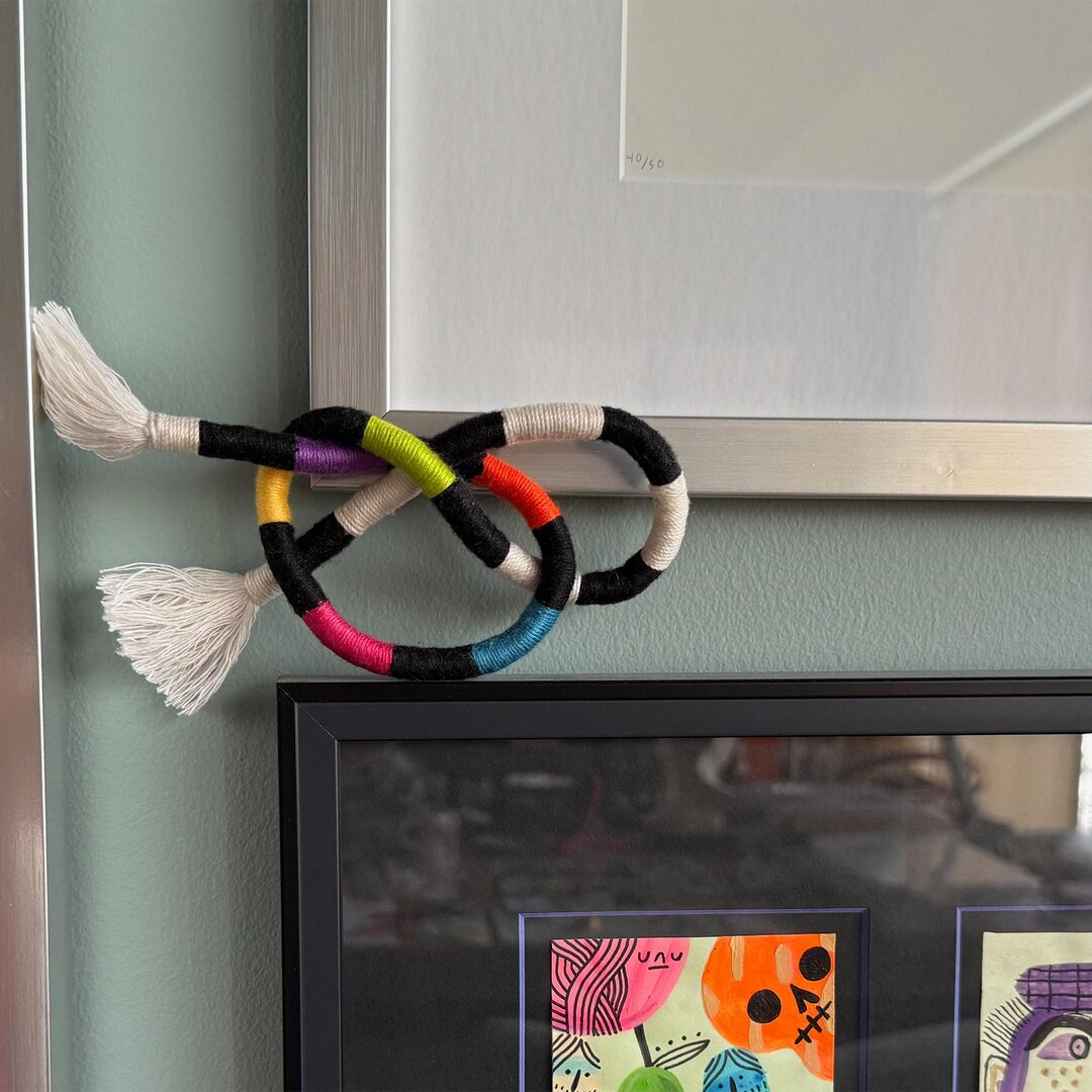 Fiber Art Knot Wrapped Cord Object Bright Color Stripe W/tassels - Etsy