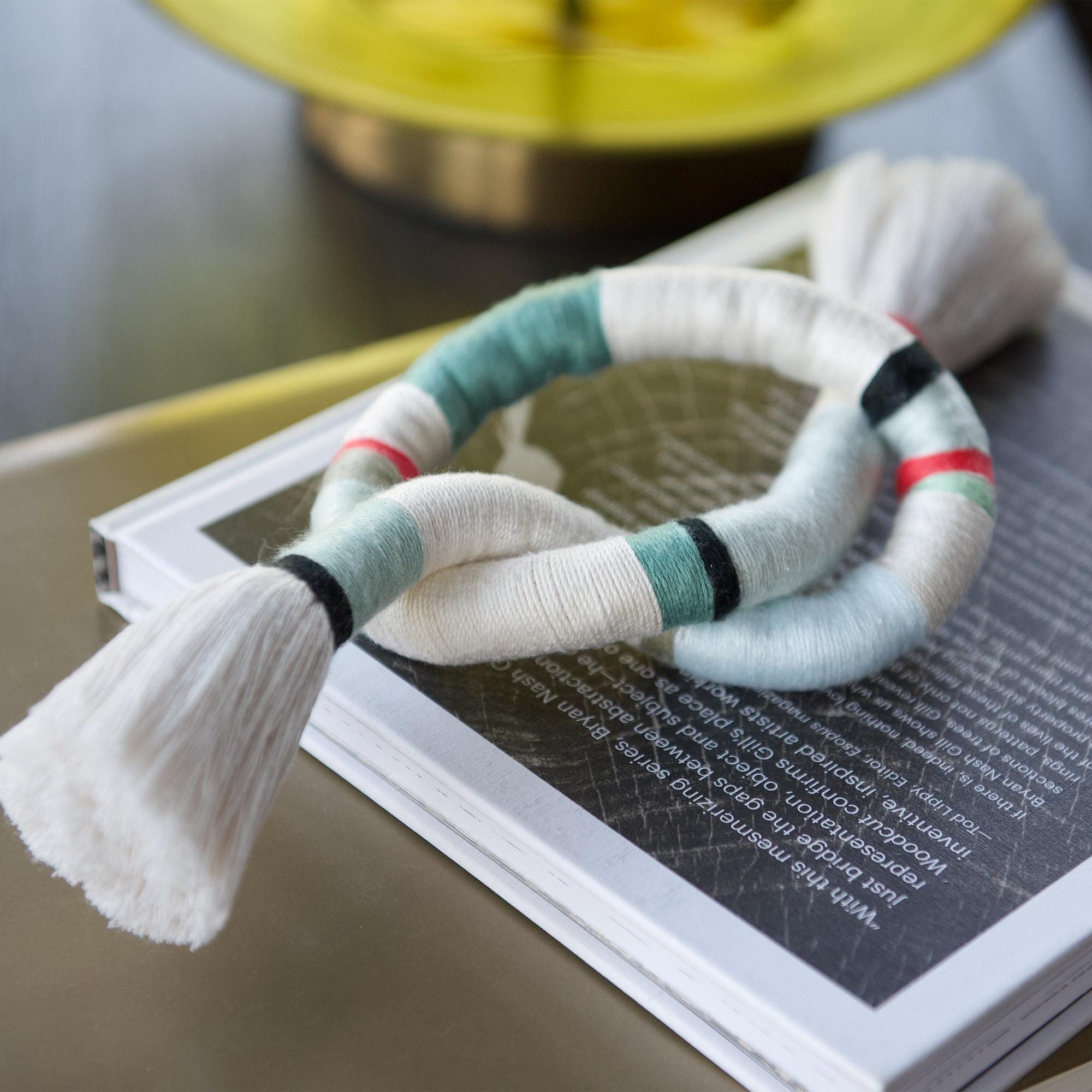 Fiber Art Knot Wrapped Cord Object Pale Graphic Stripes W/ Tassels - Etsy