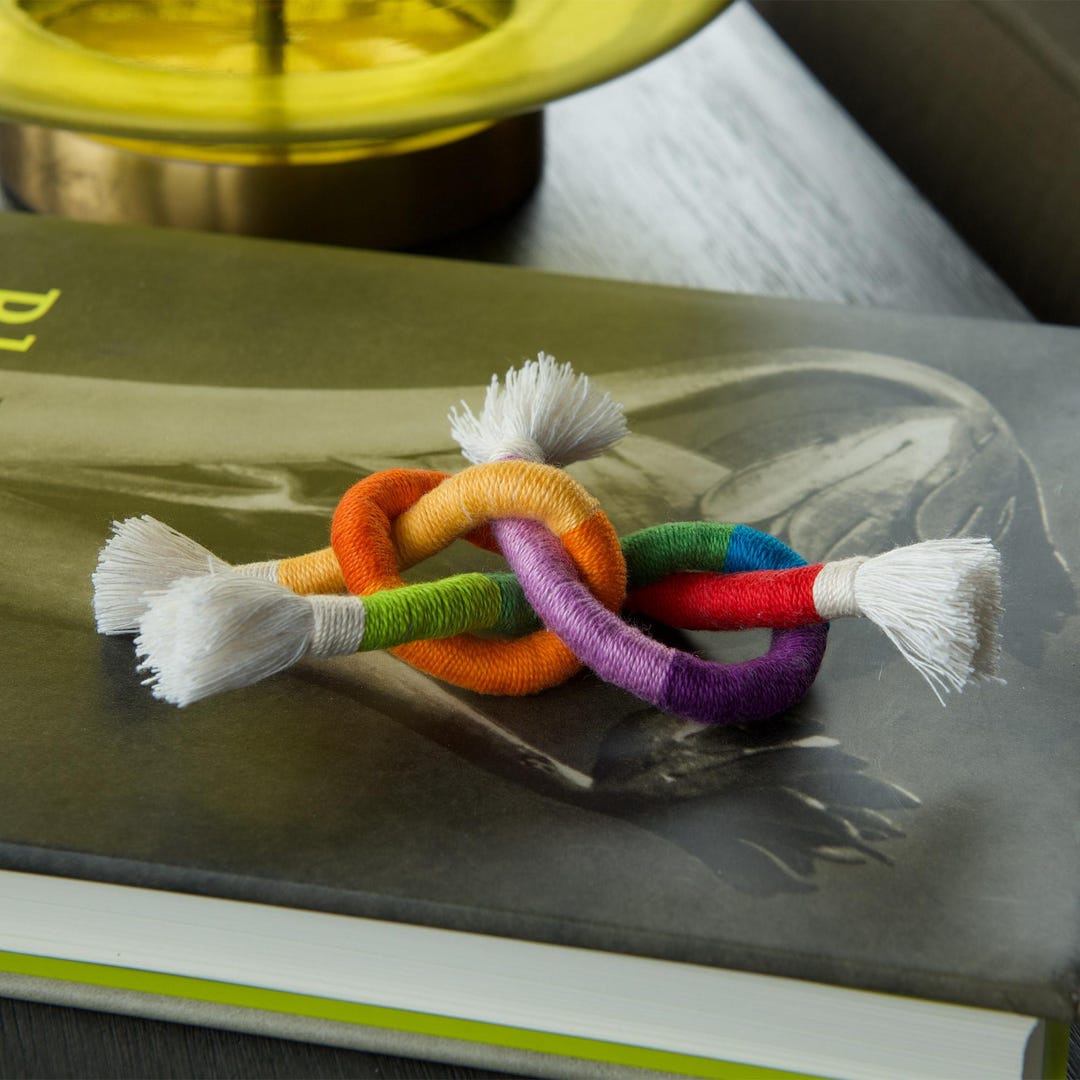 Fiber Art Knot Wrapped Cord Object Rainbow Stripe W/ Tassels - Etsy