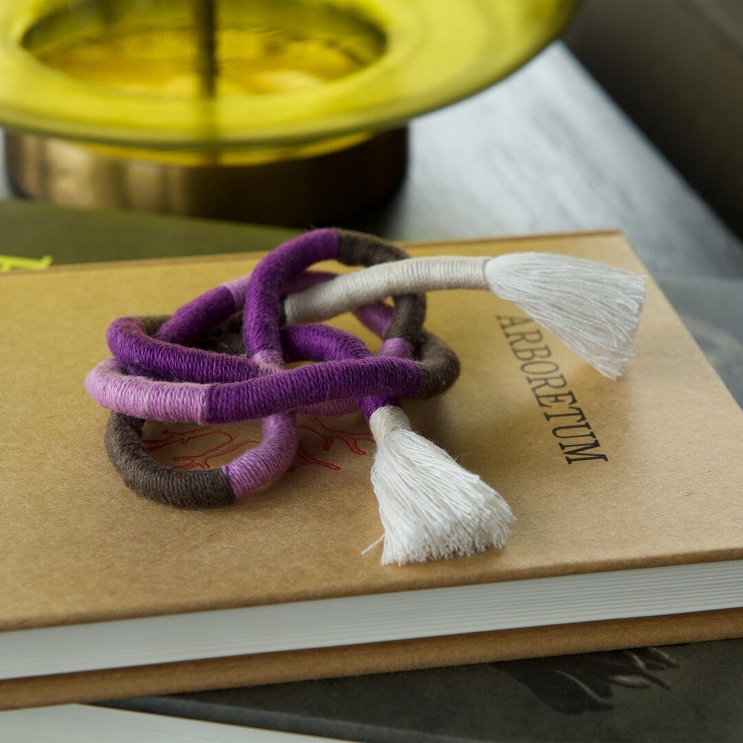 Fiber Art Knot Wrapped Cord Object Purple Colorblock W/ Tassels - Etsy