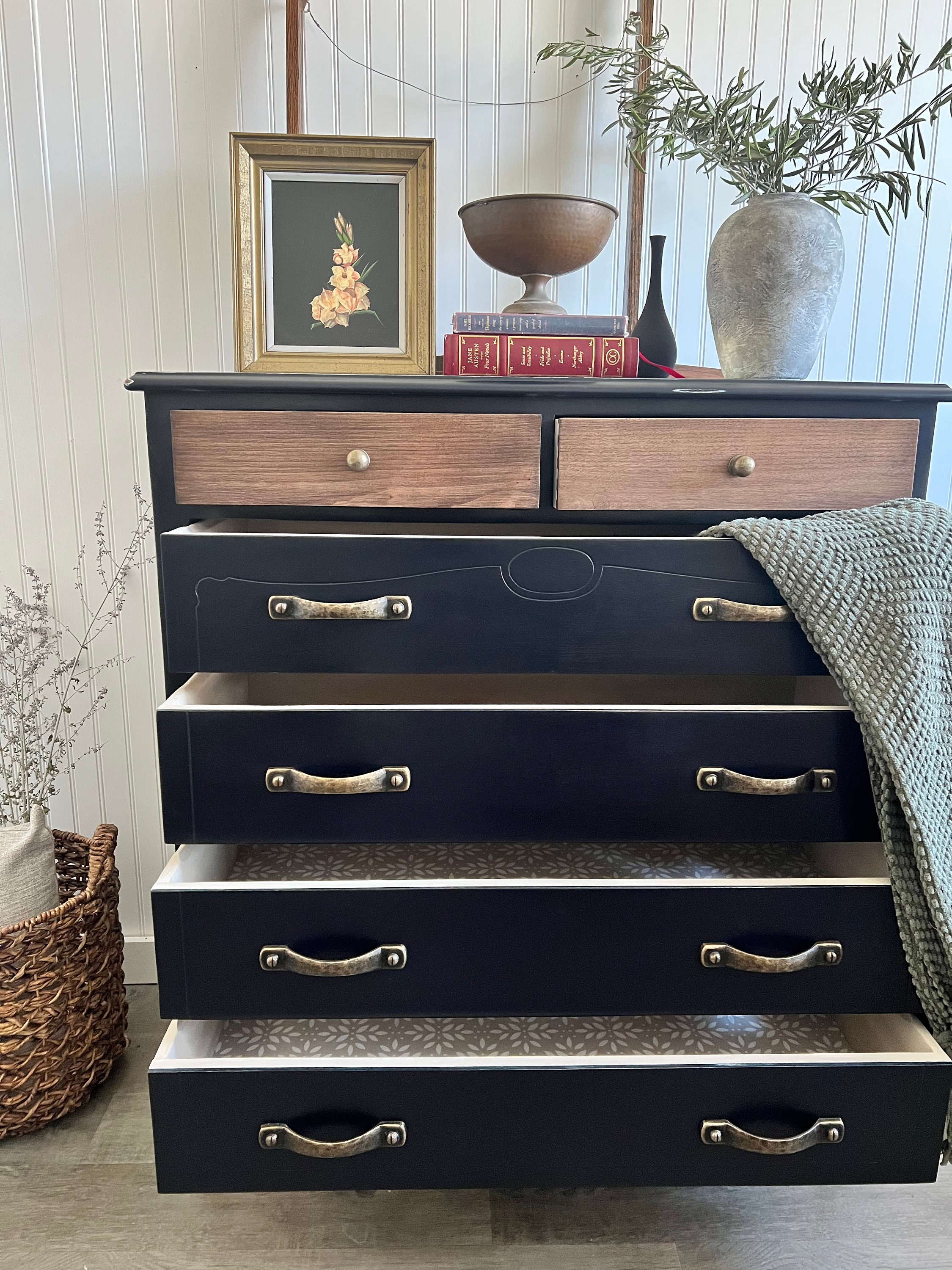 SOLD** Navy Blue Dresser / Chest of Drawers- Vintage Solid Wood LOCAL ...