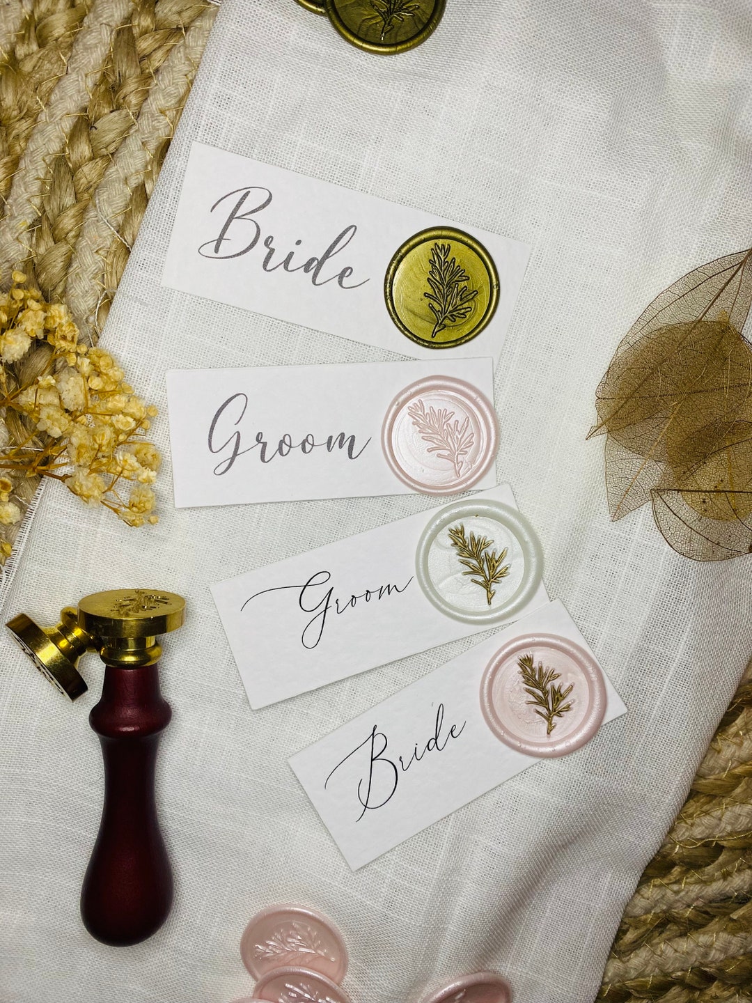 Simple and Elegant Wedding Place Names With Wax Stamp, Bespoke Names ...