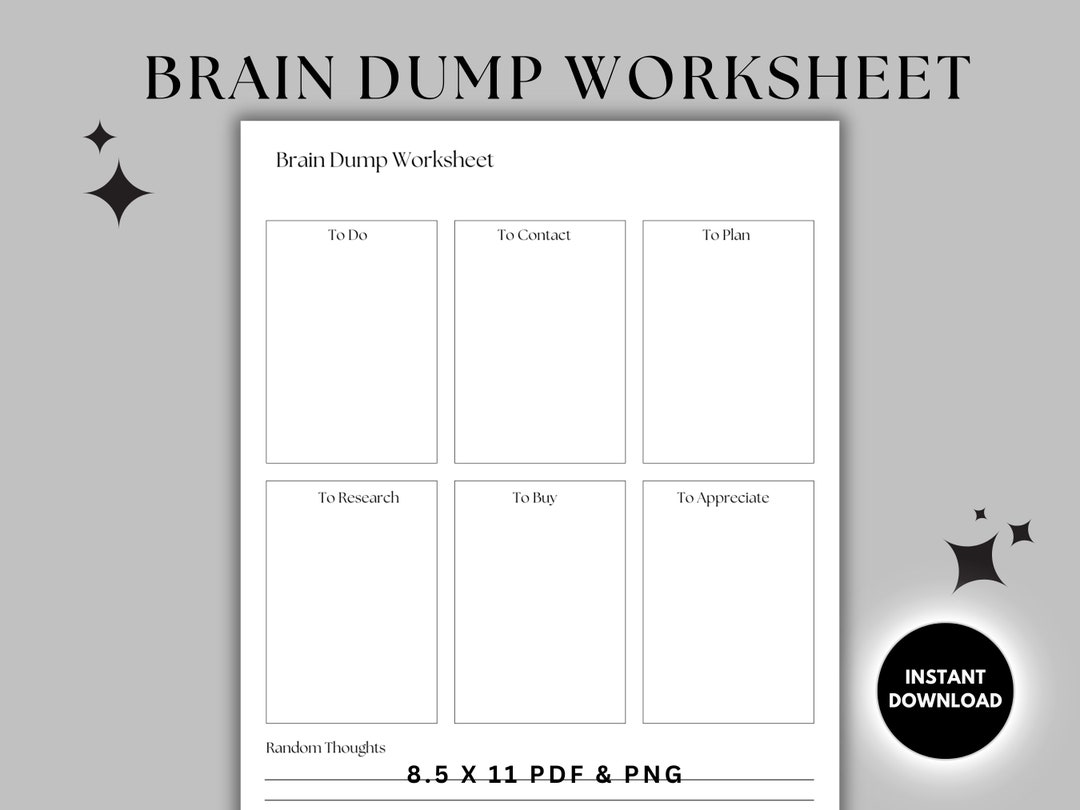 Brain Dump Worksheet, Brain Dump Printable, Goal Planner Template ...