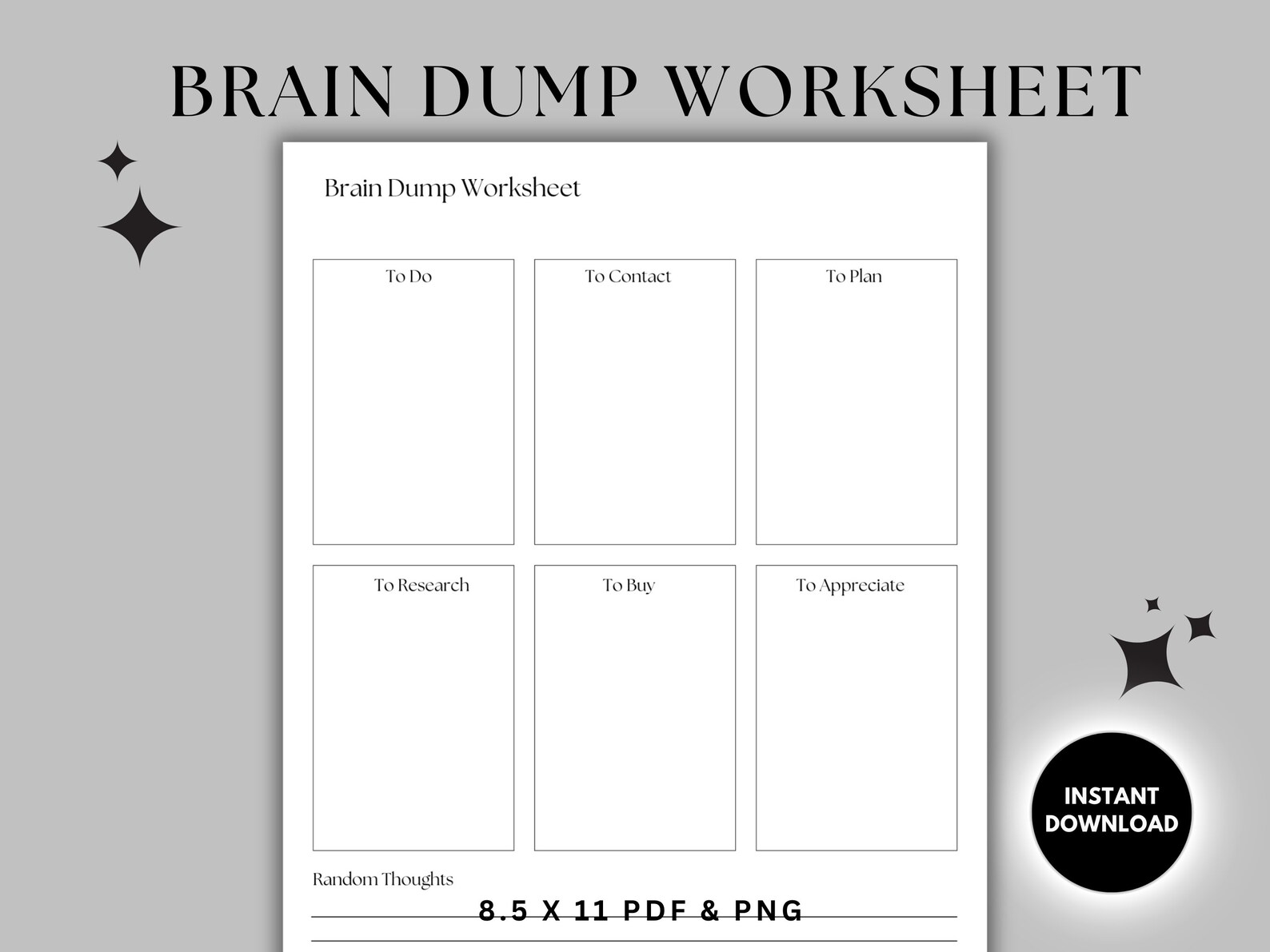 Brain Dump Worksheet, Brain Dump Printable, Goal Planner Template ...