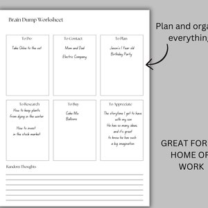 Brain Dump Worksheet, Brain Dump Printable, Goal Planner Template ...