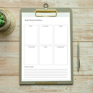 Brain Dump Worksheet, Brain Dump Printable, Goal Planner Template ...