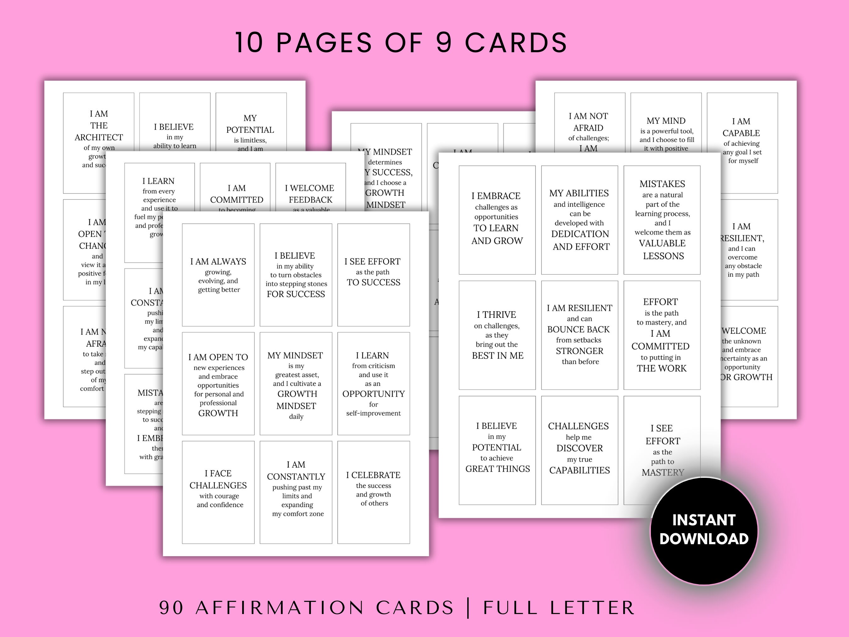 Growth Mindset Affirmation Cards Bundle: Printable and Digital,90 ...