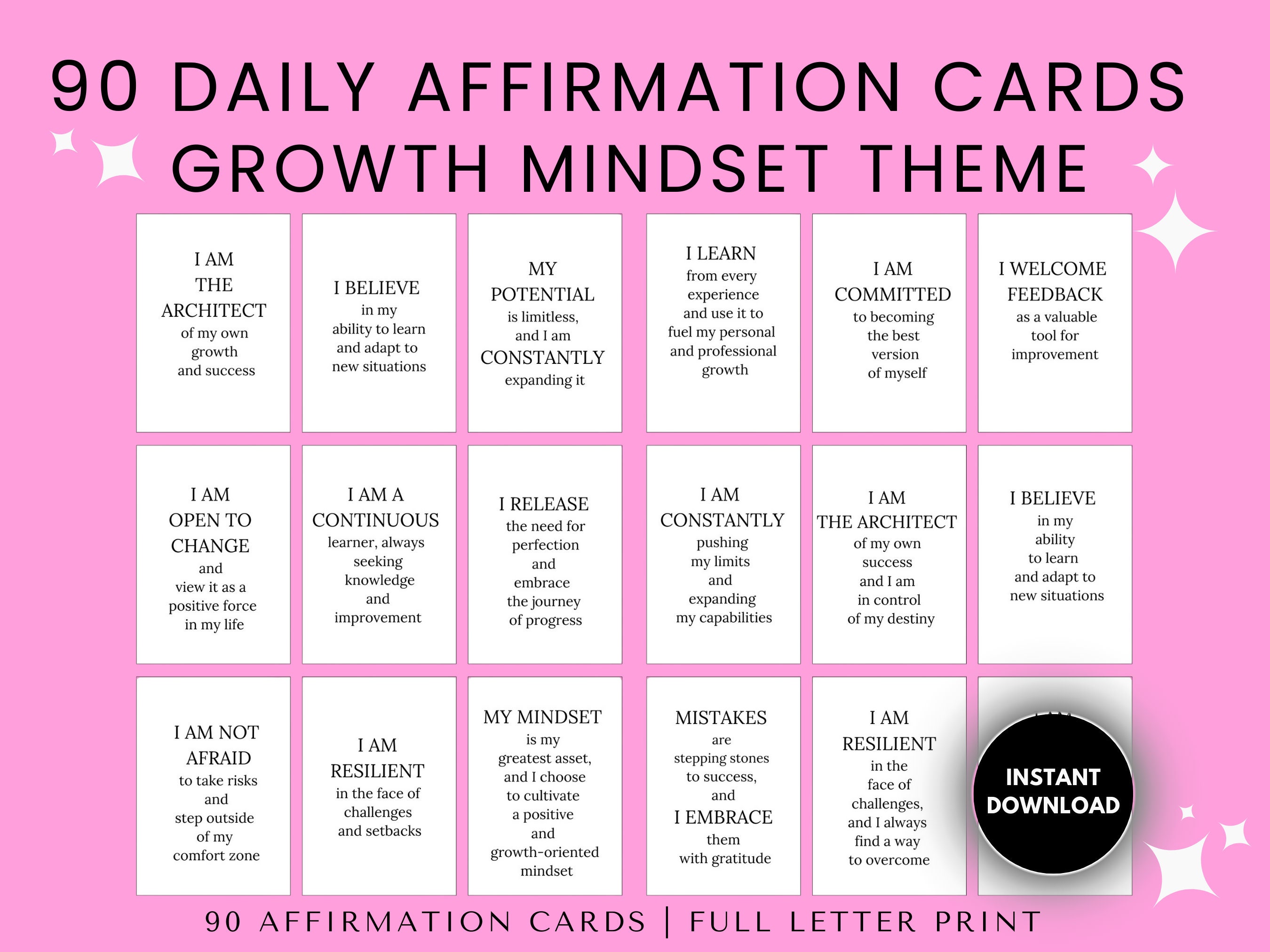 Growth Mindset Affirmation Cards Bundle: Printable and Digital,90 ...