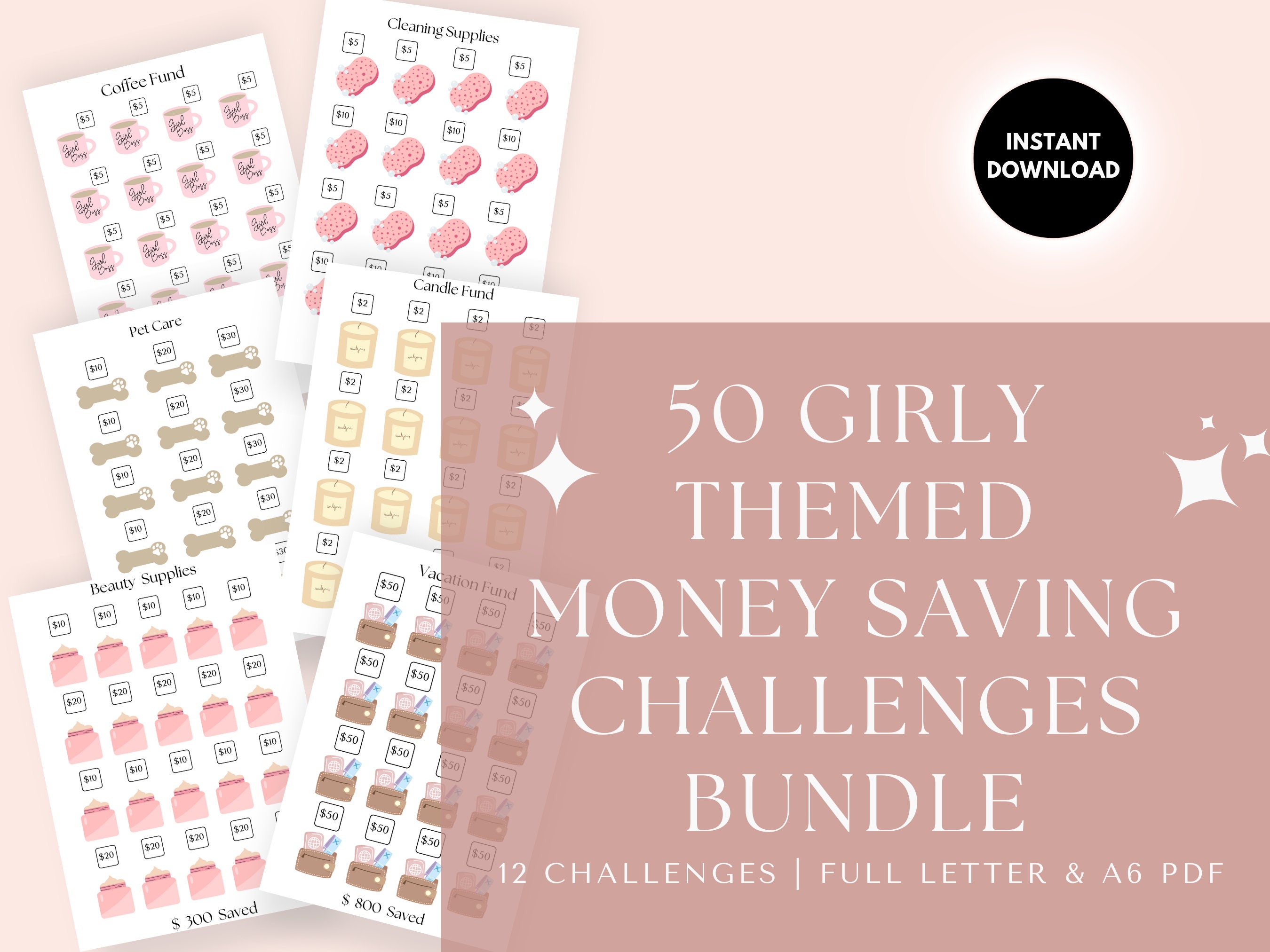 Savings Challenge Bundle Cash Stuffing Challenge Girly Printable ...