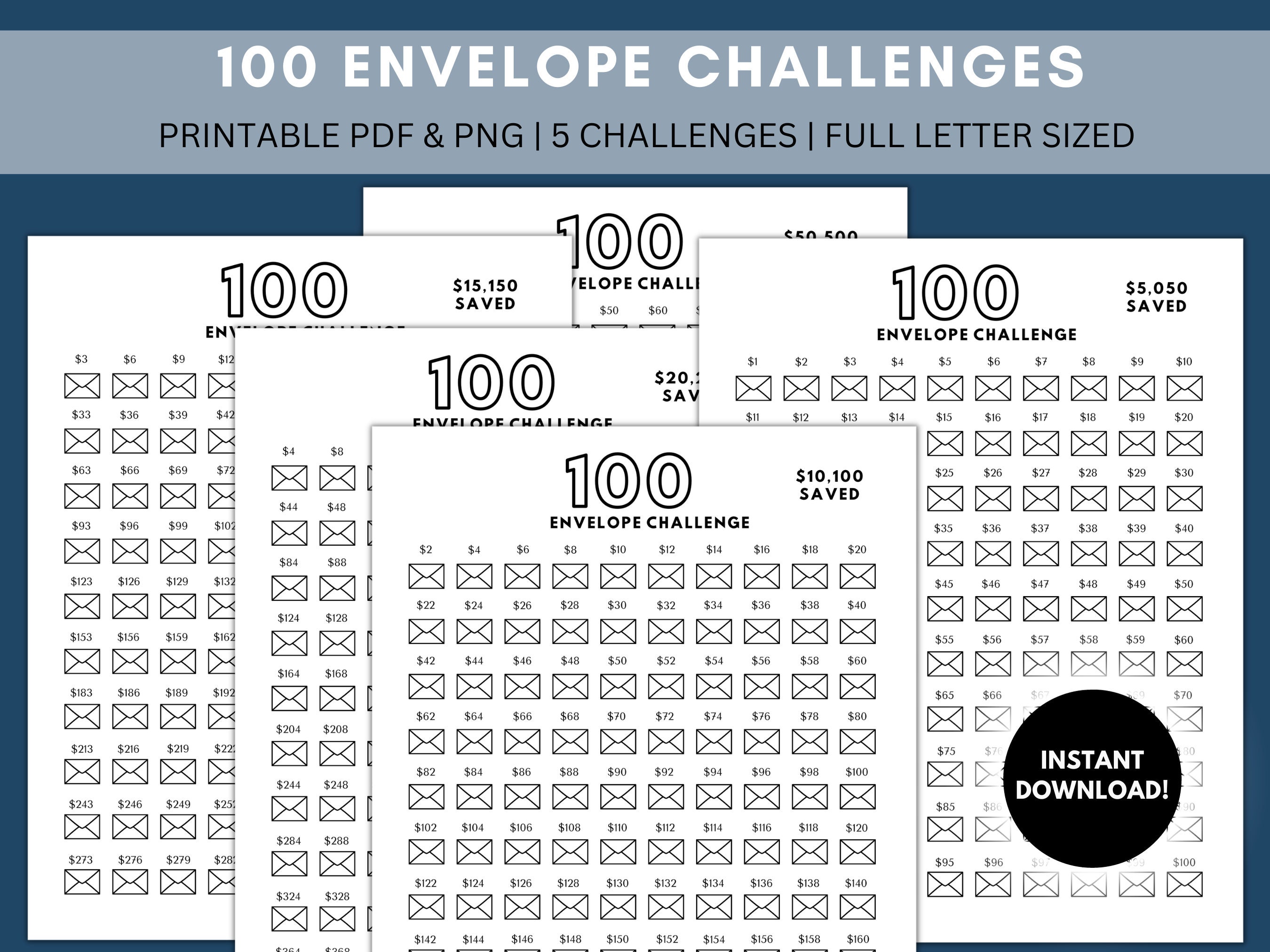 Printable Savings Challenge Envelopes Challenge Tracker - Etsy