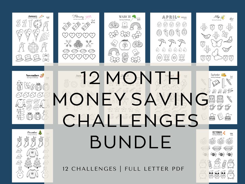 12 Month Saving Challenges 12 Month Money Challenge Savings Plan ...