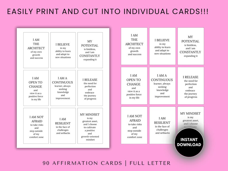 Growth Mindset Affirmation Cards Bundle: Printable and Digital,90 ...