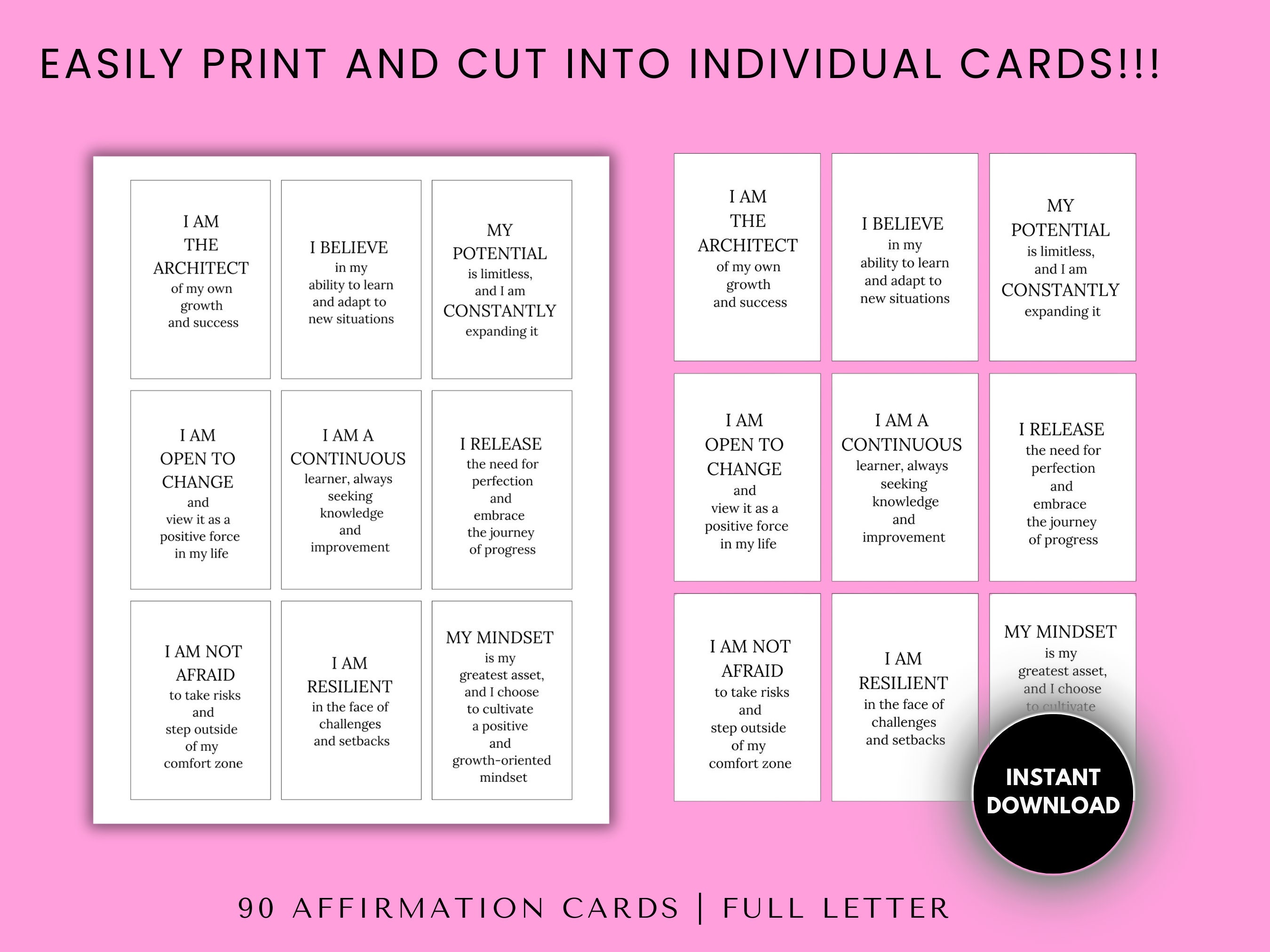 Growth Mindset Affirmation Cards Bundle: Printable and Digital,90 ...