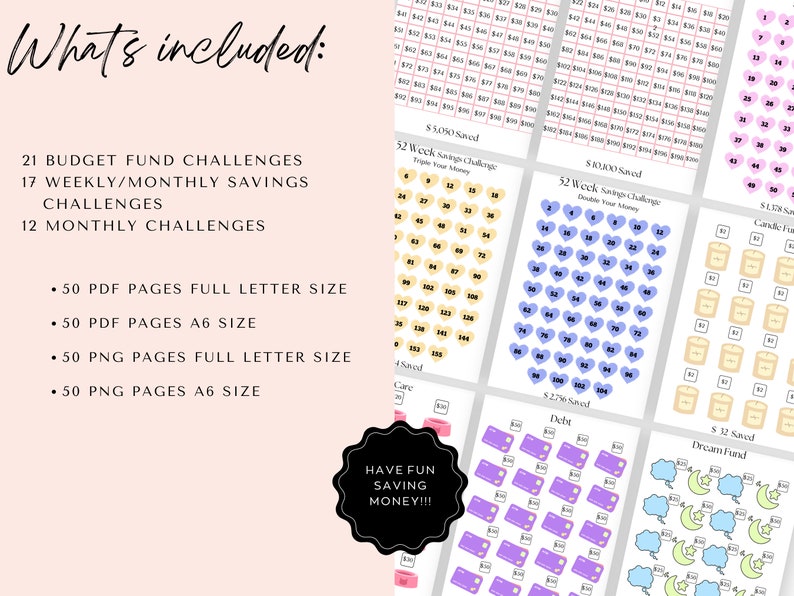 Savings Challenge Bundle Cash Stuffing Challenge Girly - Etsy