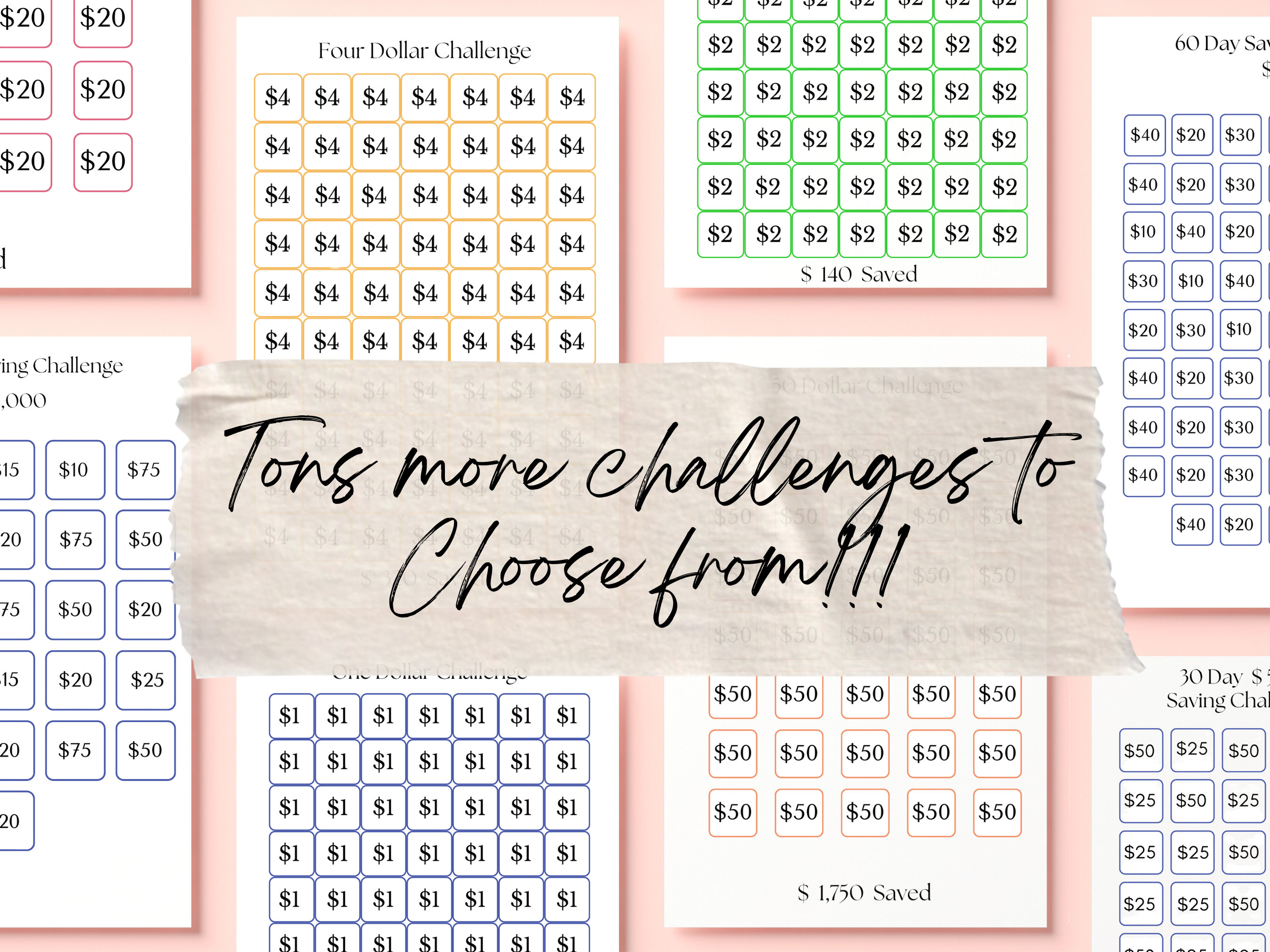 Savings Challenge Bundle Cash Stuffing Challenge Girly Printable ...